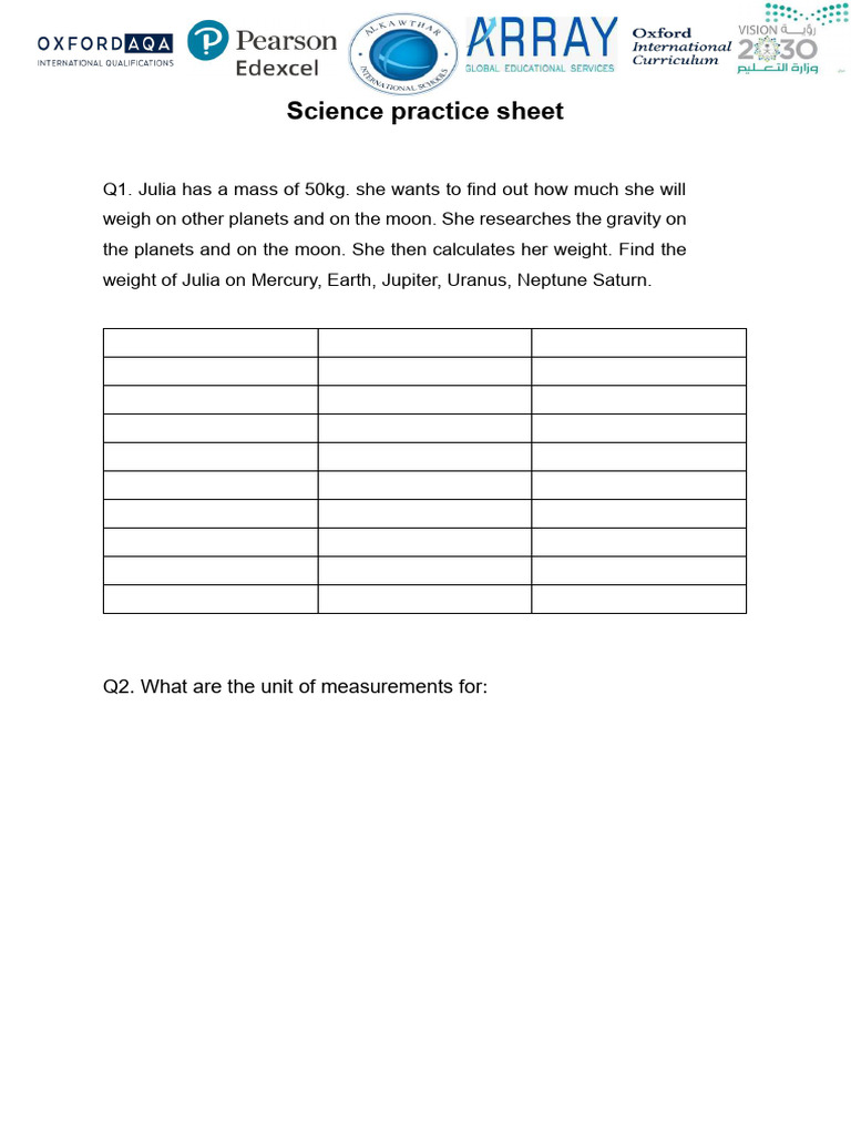 Science Practice Sheet G5 | PDF