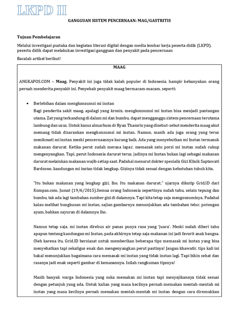 LKPD II GANGGUAN SISTEM PENCERNAAN | PDF | Kesehatan Holistik