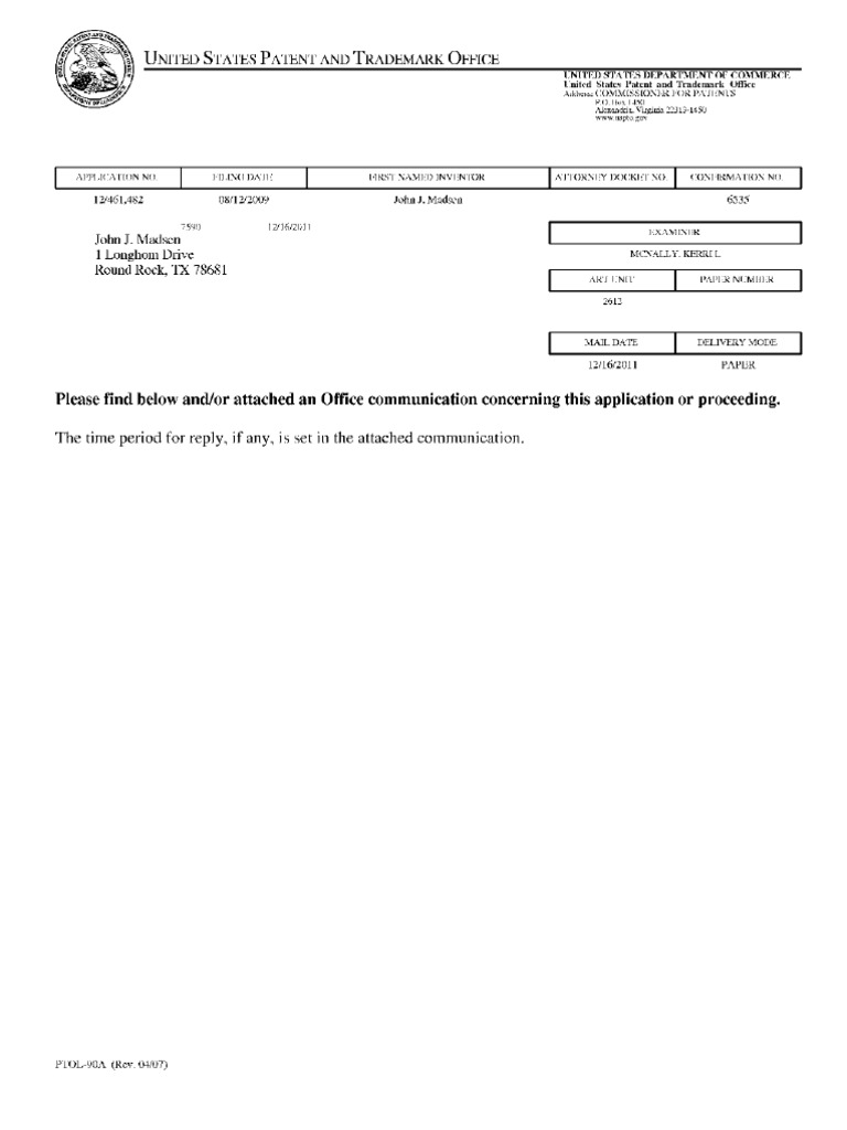 Non Final Rejection letter from US Patent Office | United States Patent ...