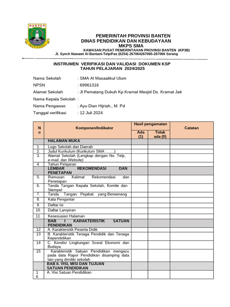 Instrumen Validasi KSP | PDF