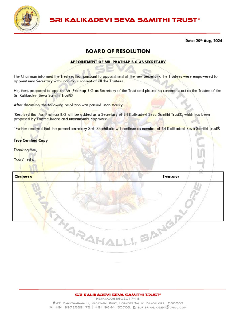 Board of Resolution - Secretary - SKSST | PDF
