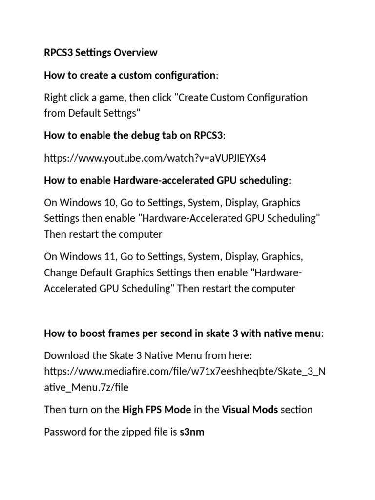 RPCS3 Settings Overview | PDF