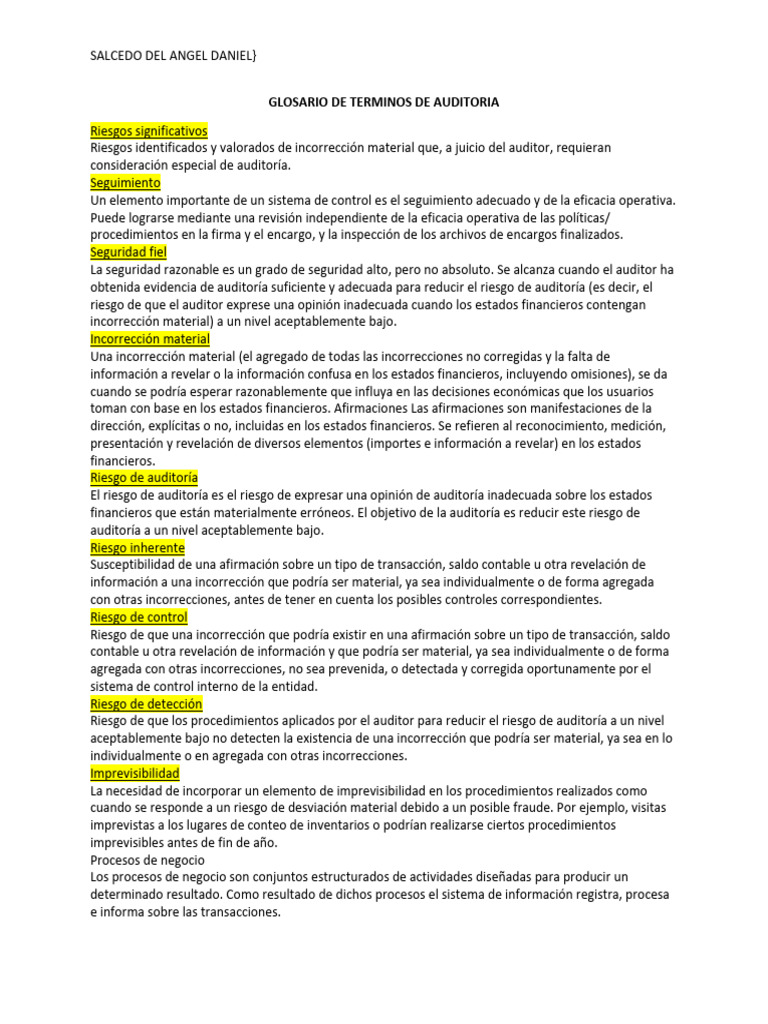Glosario de Terminos de Auditoria | PDF