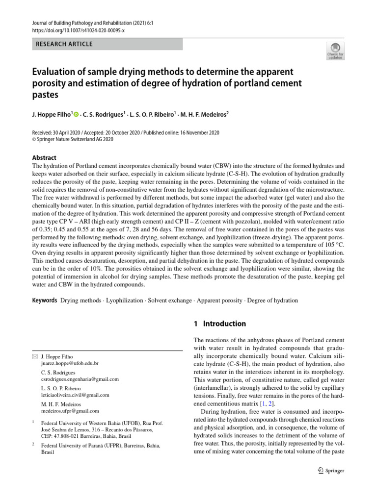 Evaluation of Sample Drying Methods To Determine The Apparent Porosity and Estimation of Degree ...