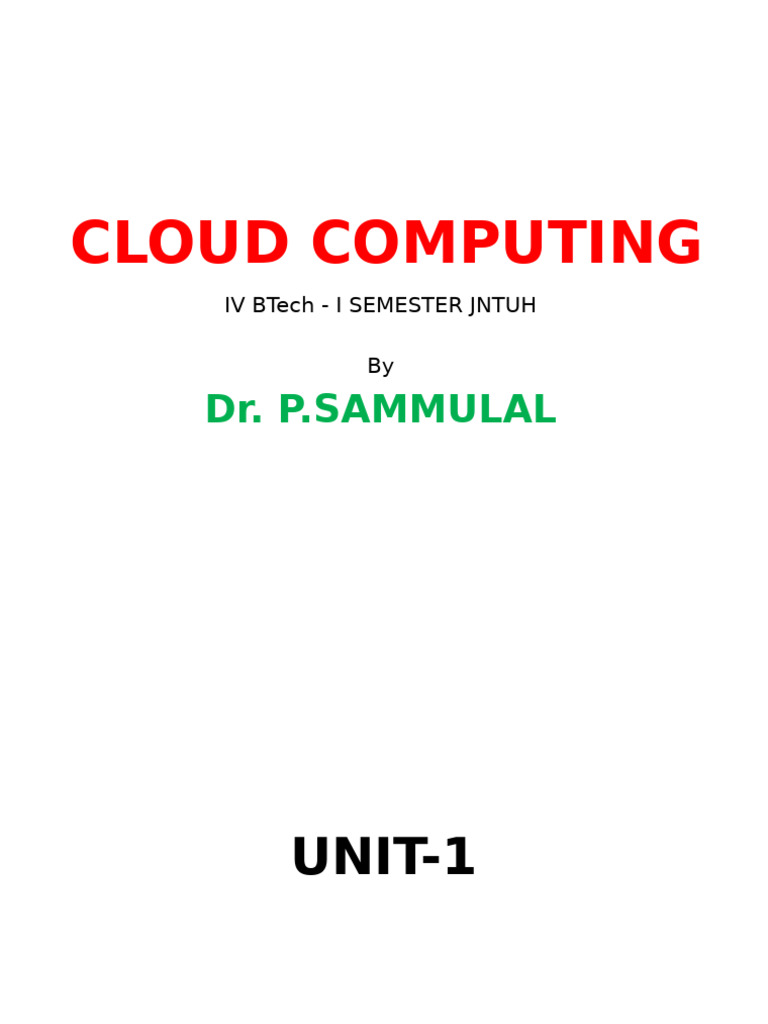 Cloud Computing IV IDP - Unit 1 | PDF