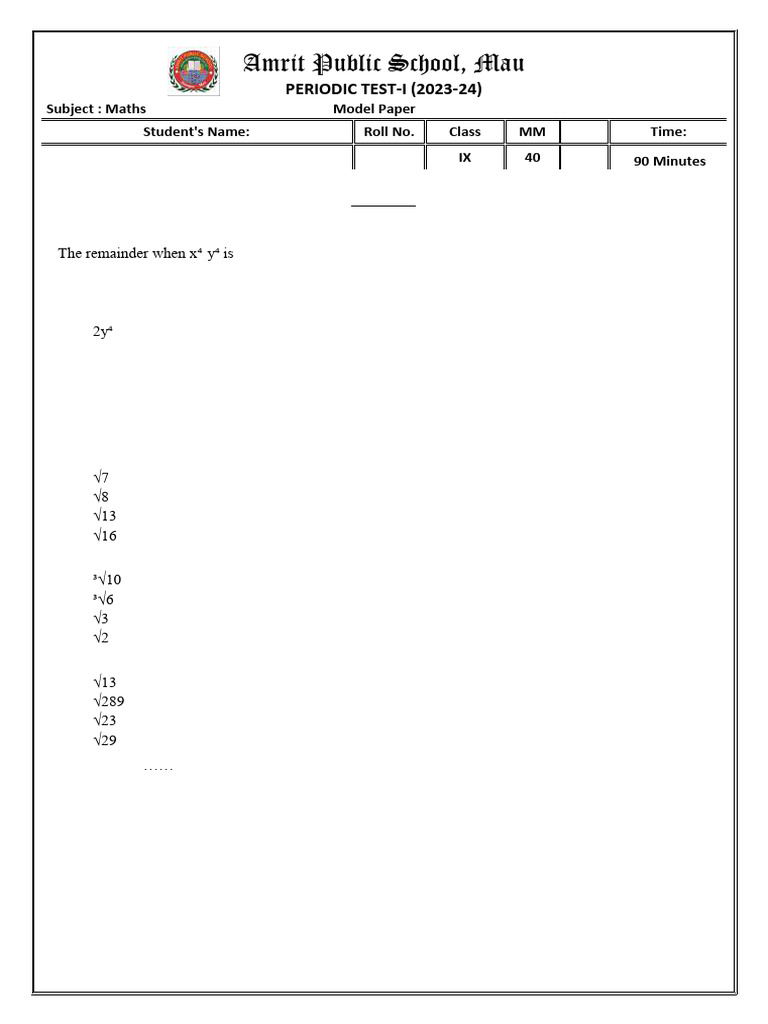 Class IX - Maths Model Paper333333333 | PDF