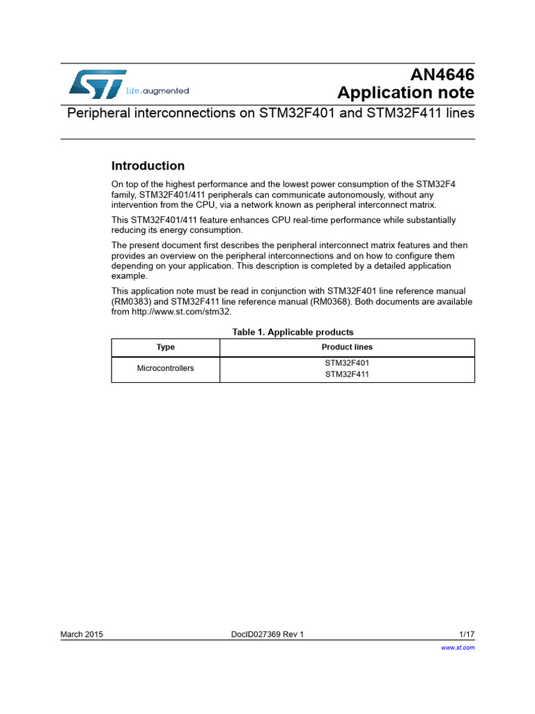 An4646 Peripheral Interconnections On stm32f401 and stm32f411 Lines Stmicroelectronics | PDF