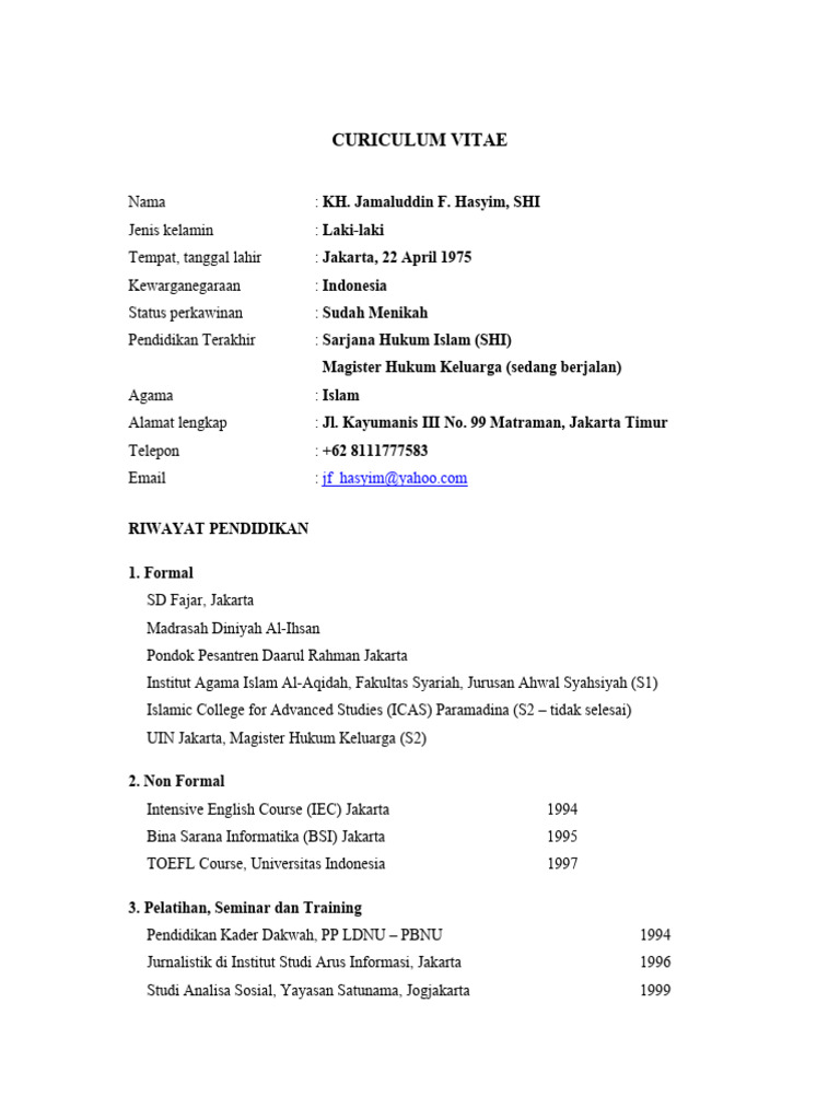 CV Ustadz Jamal | PDF