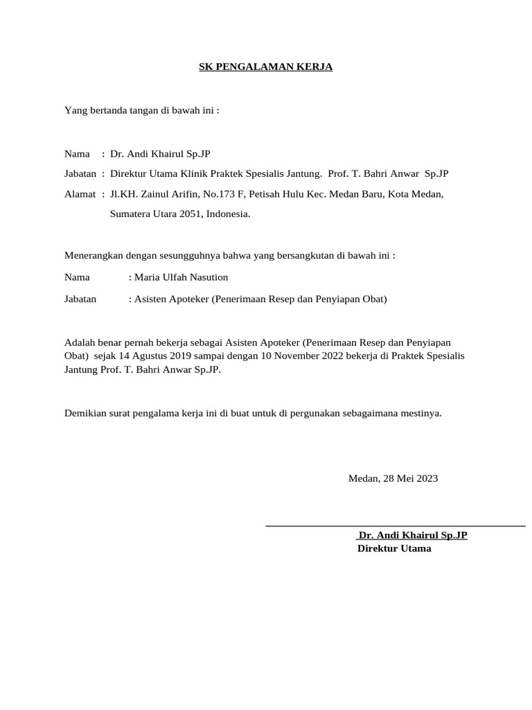 SK Pengalaman Kerja Ulfah | PDF