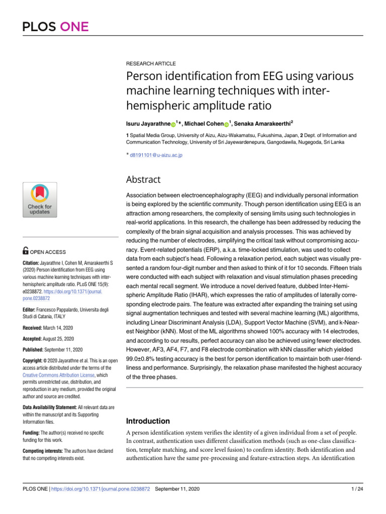 (2020) Person Identification From EEG Using Various Machine Learning ...