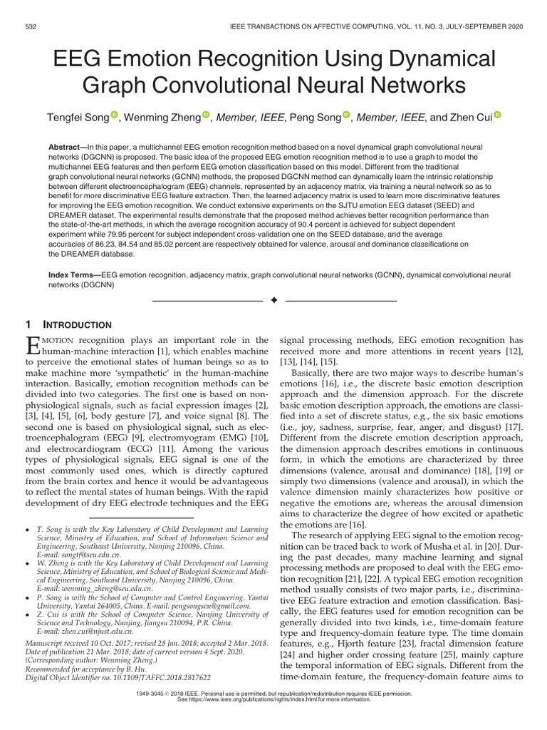 (2020 - Published) EEG Emotion Recognition Using Dynamical Graph ... (2020 - Published) EEG Emotion Recognition Using Dynamical Graph ...