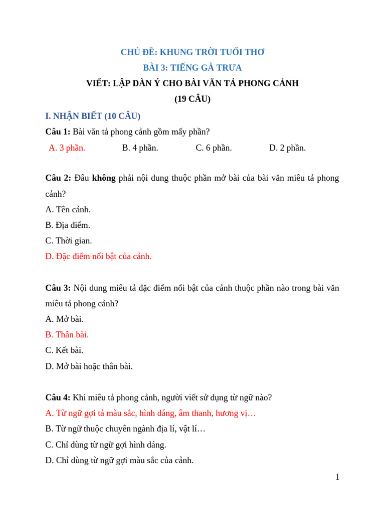 TN Tieng Viet 5 cd1 Bai 3 Lap Dan y Cho Bai Van Ta Phong Canh CTST | PDF