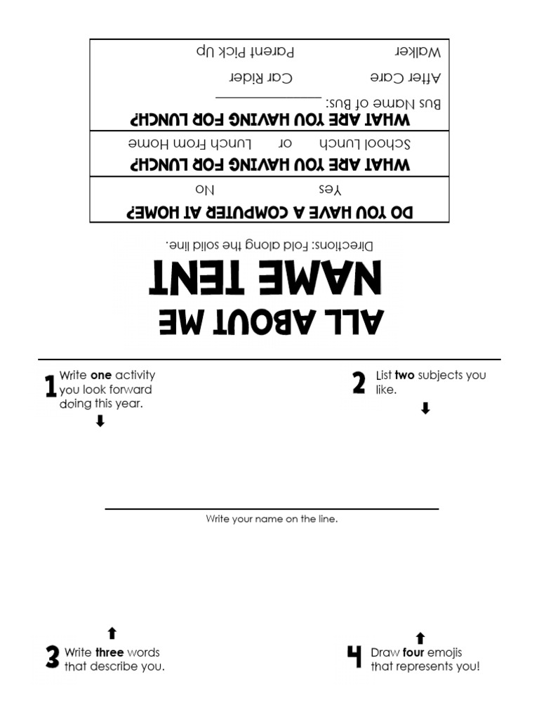 Back To School Activity Name Tent Template For Table For The 1st Day of ...