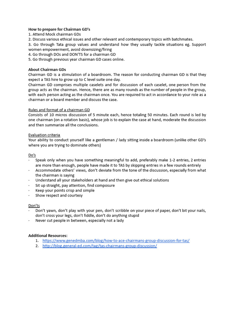 Chairperson GD Primer | PDF