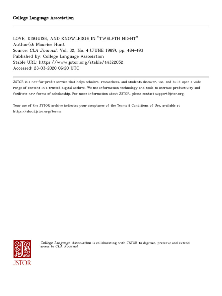 Twelfth Night 1 Love Disguise and Knowledge | PDF | Twelfth Night ...