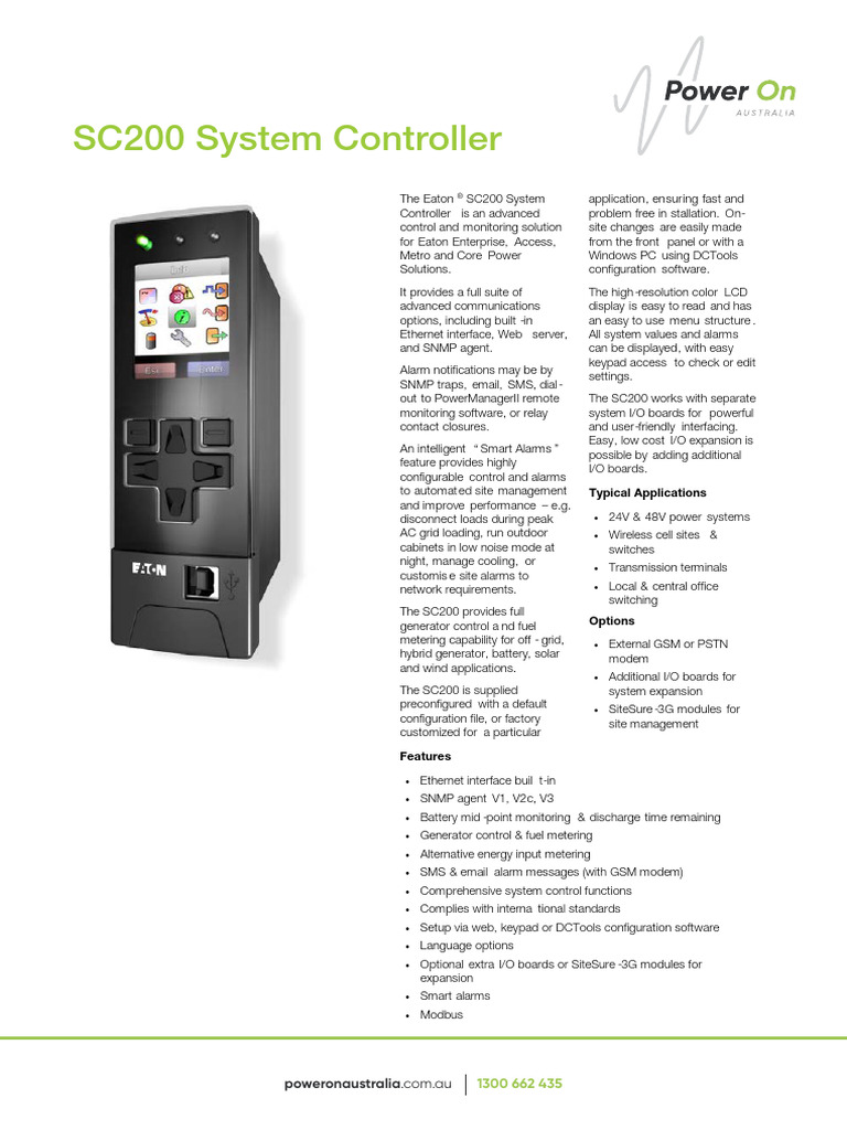 Eaton SC200 Controller Product Brochure | PDF | Modem | Computer Network