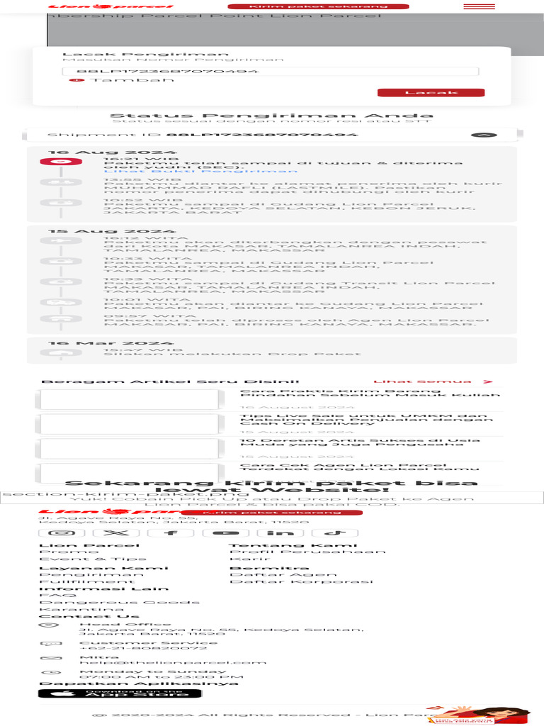 Cek Resi Lacak Pengiriman Paket Lion Parcel | PDF
