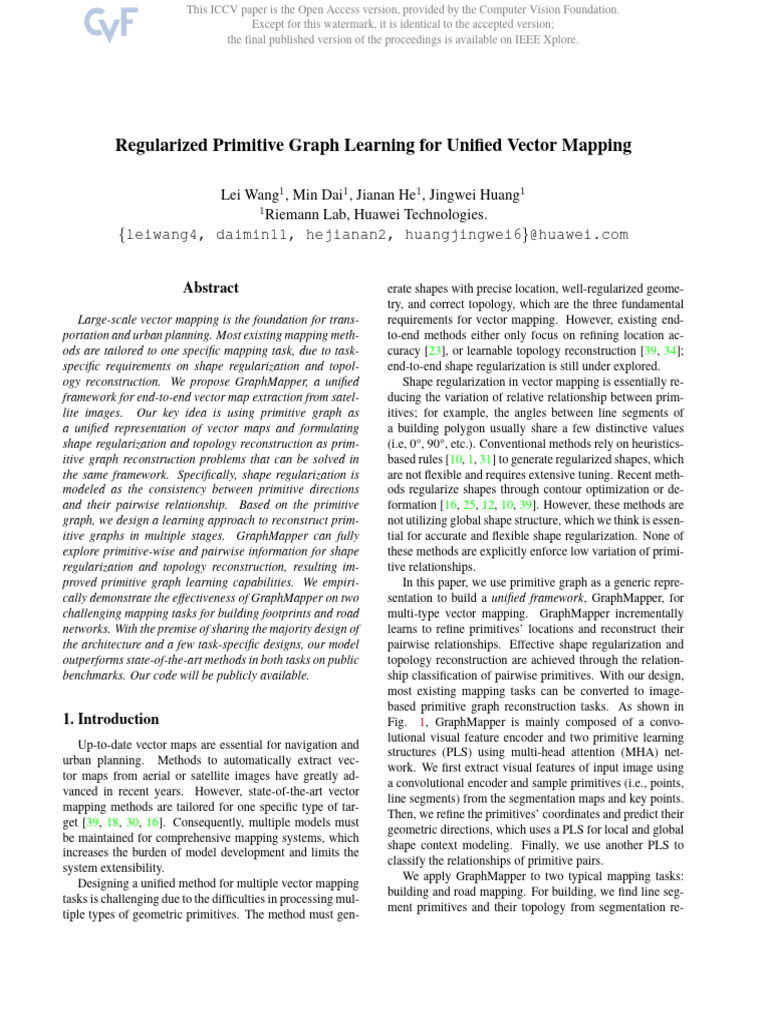 Wang Regularized Primitive Graph Learning For Unified Vector Mapping ICCV 2023 Paper | PDF