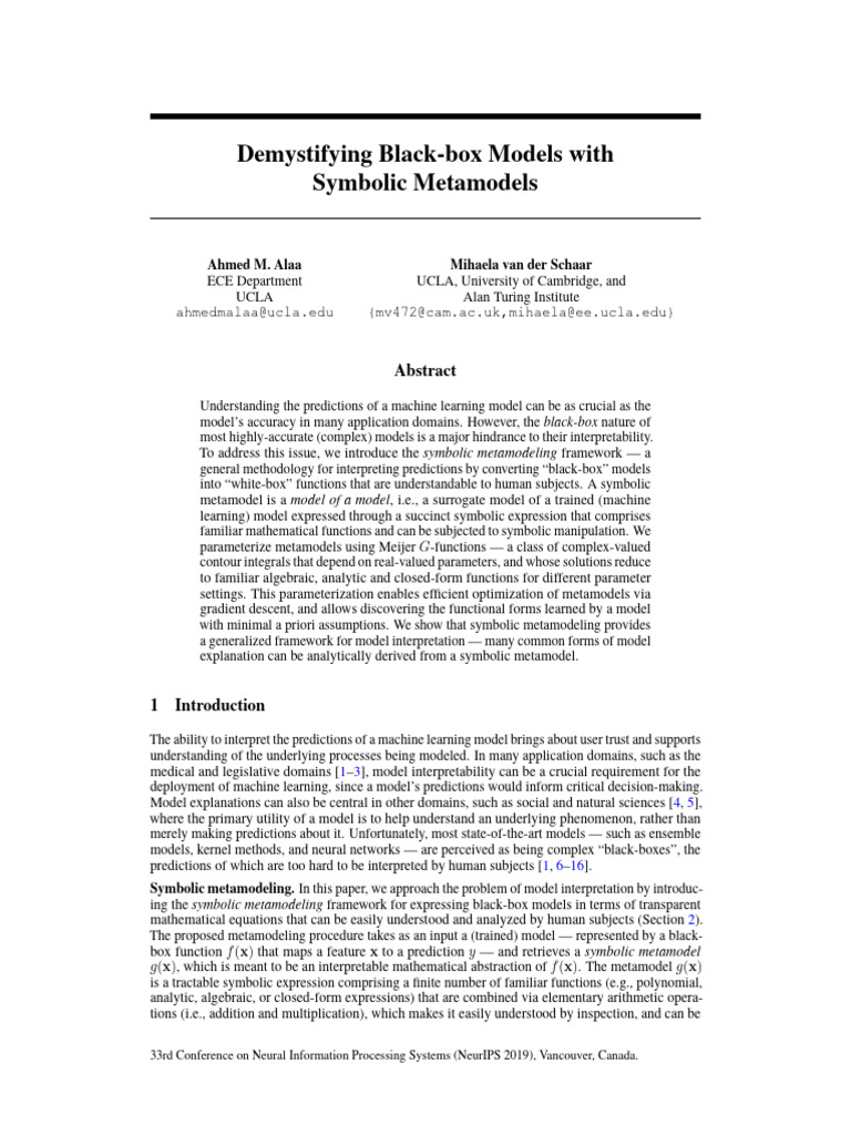 NeurIPS 2019 Demystifying Black Box Models With Symbolic Metamodels ... NeurIPS 2019 Demystifying Black Box Models With Symbolic Metamodels ...