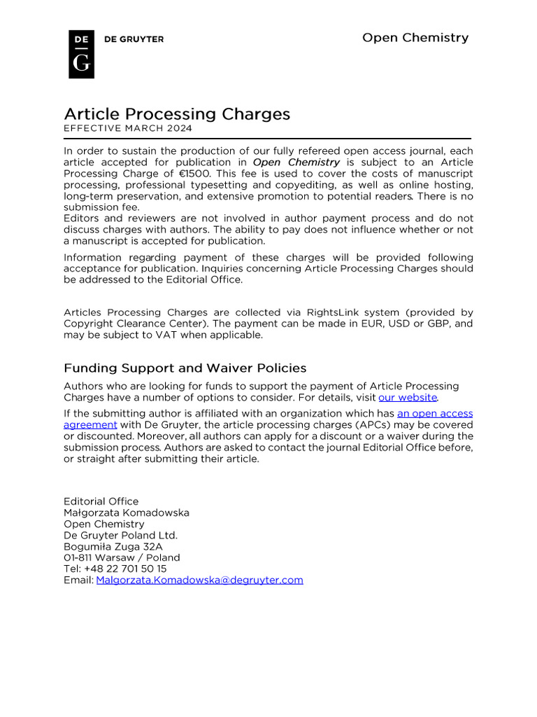CHEM - Article Processing Charges | PDF