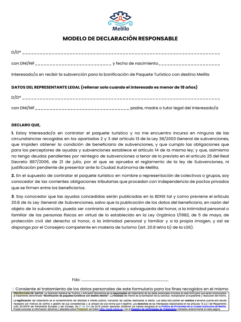 Declaracion Responsable | PDF | Otorgar dinero) | Gobierno