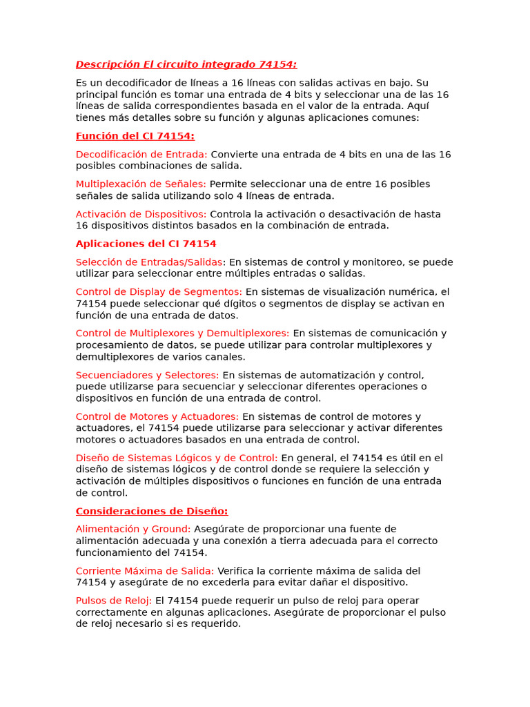 Descripción El Circuito Integrado 74154.2 | PDF