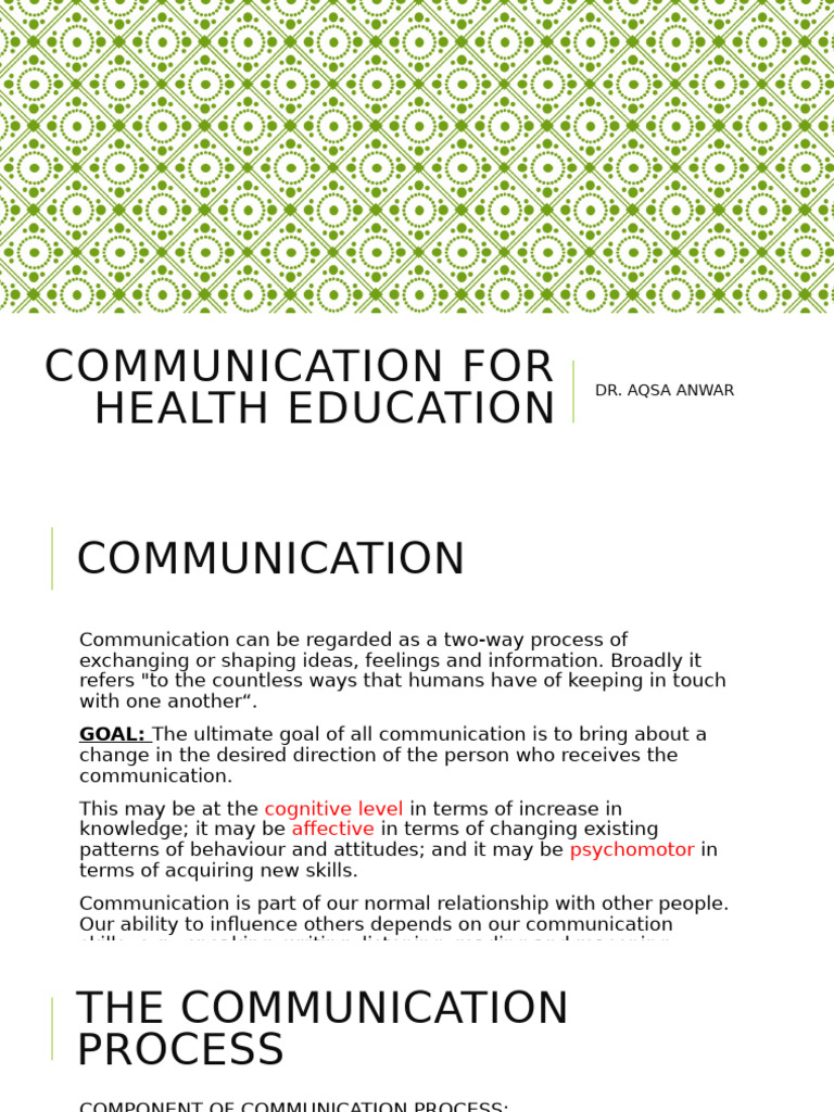 Lect 10 B COMMUNICATION FOR HEALTH EDUCATION | PDF