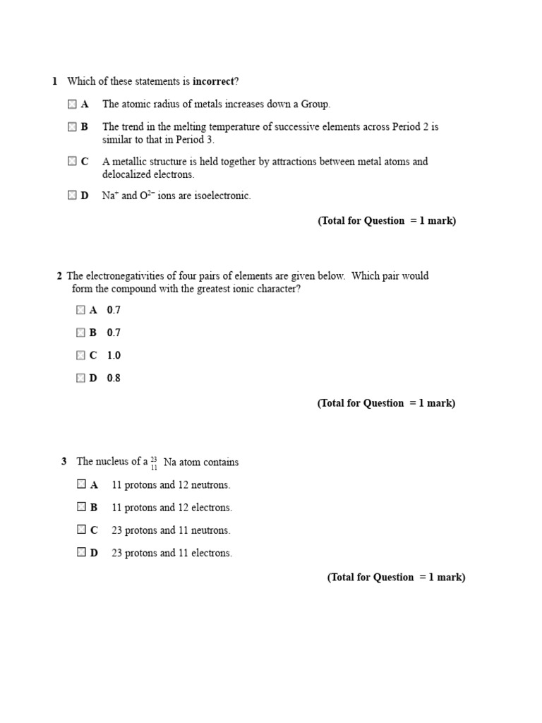 Atomic Structure & The Periodic Table (Multiple Choice) 2 QP | PDF