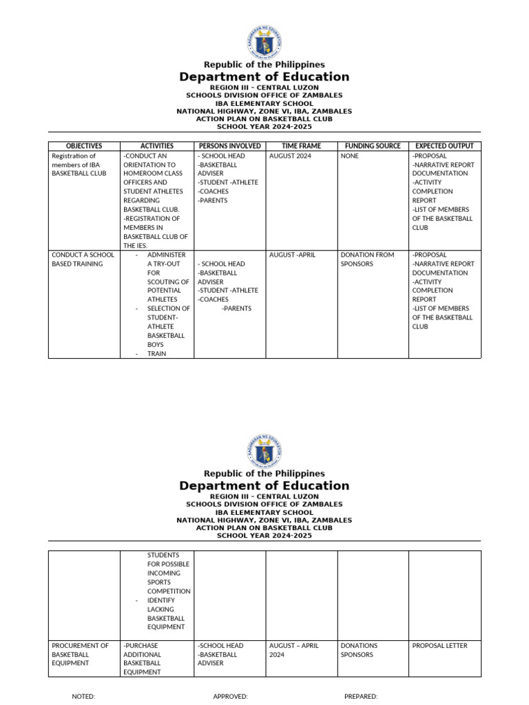 Action Plan Basketball | PDF