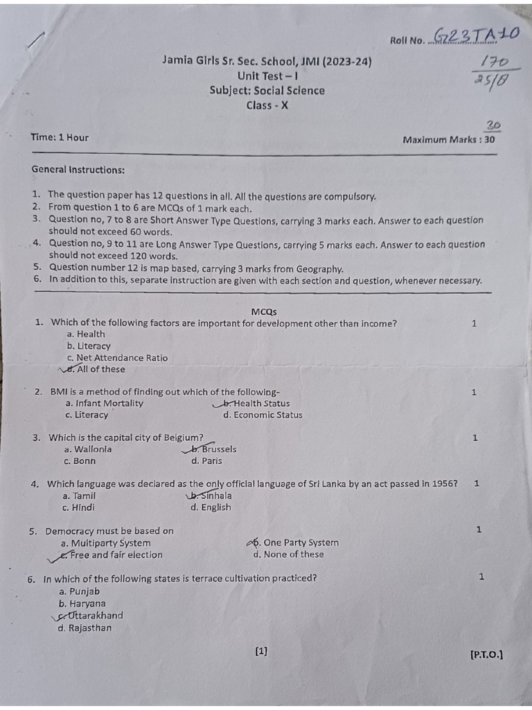 Unit Test 1, Class 10th Pyqs | PDF