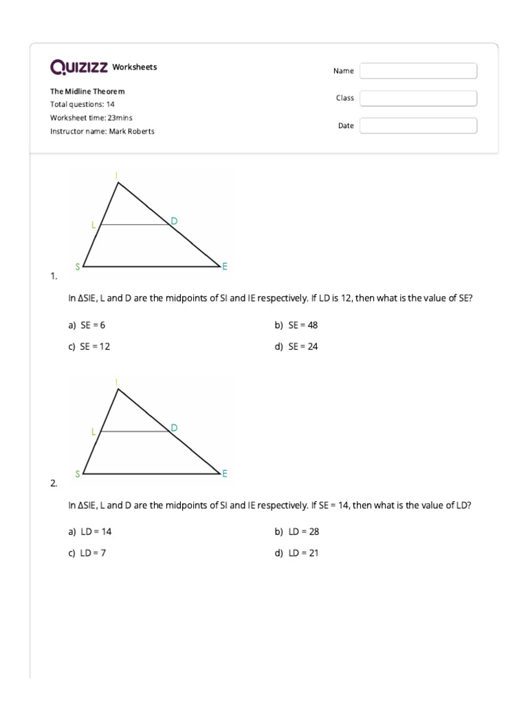 The Midline Theorem - Quizizz | PDF
