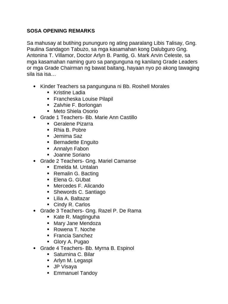 SOSA Opening Remarks and Stakeholder Roles | PDF