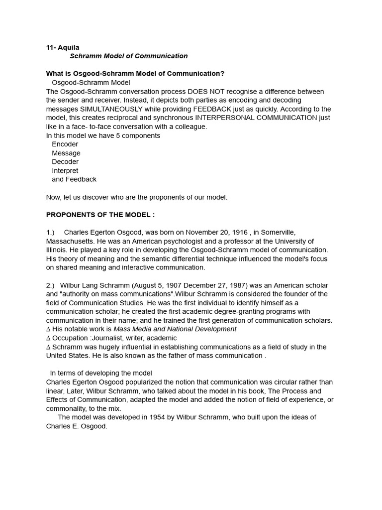 Osgood and Scharamm Communication Model | PDF | Communication ...