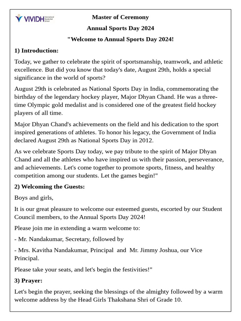 School Sports Day 2013 MC | PDF