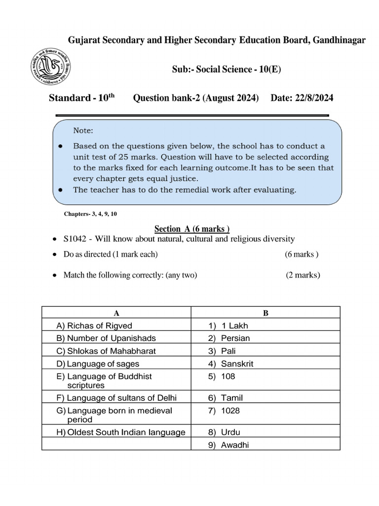 10th S.S August Question Bank | PDF