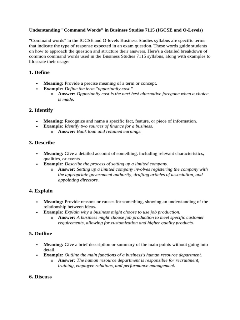 Use of Command Words | PDF