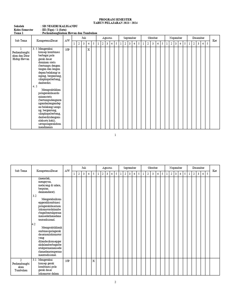 Prosem Kelas 3 Semester 1 | PDF