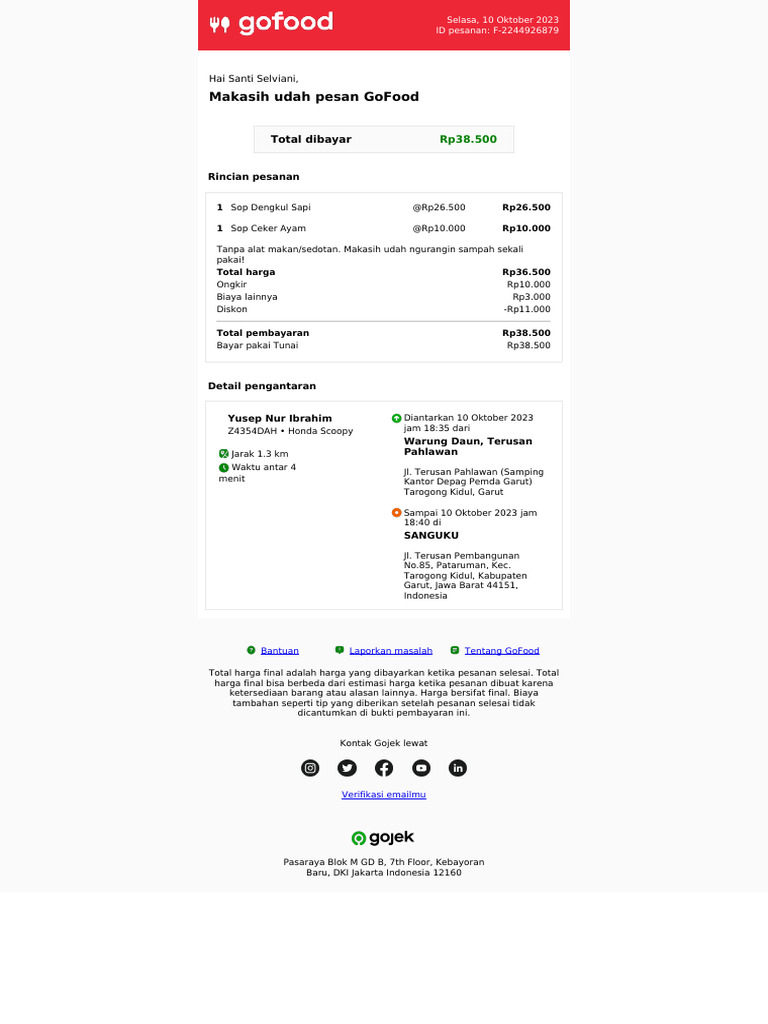 Makasih Udah Pesan Gofood: Total Dibayar | PDF