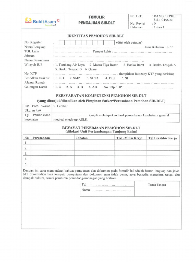 Bamsf - KPL.8.5.1.04.02.01 Pengajuan Sib DLT | PDF
