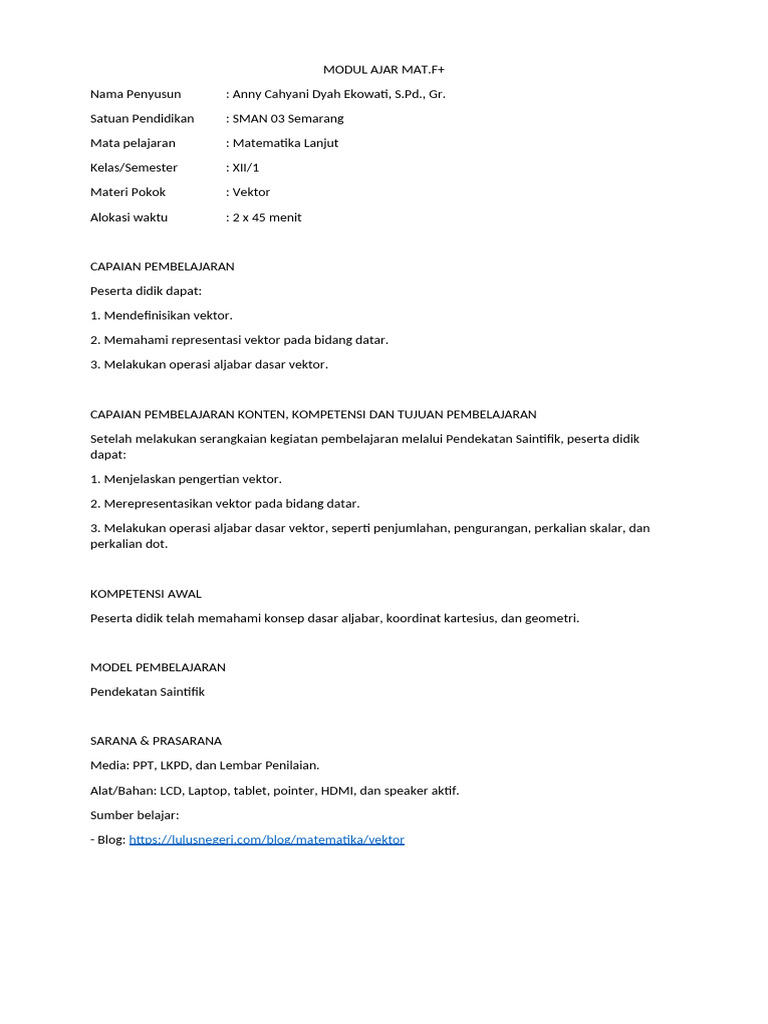 MODUL AJAR MAT Lanjut XII | PDF