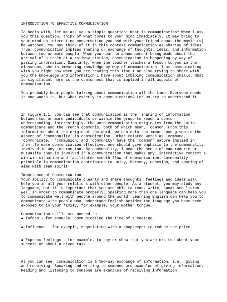Introduction To Effective Communica | PDF