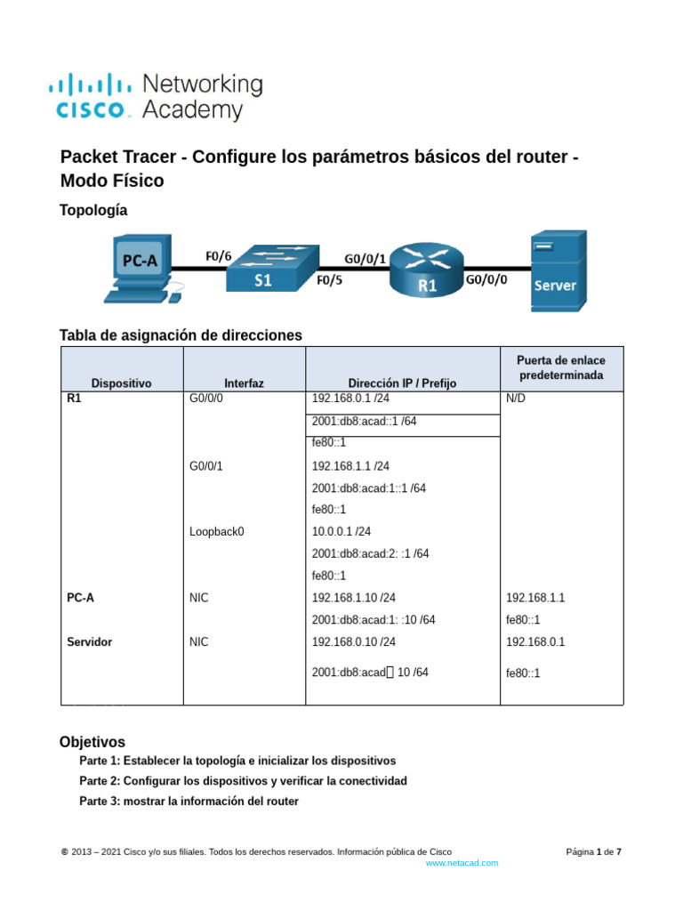Configuración Básica de Router en Packet Tracer | PDF | Router ...