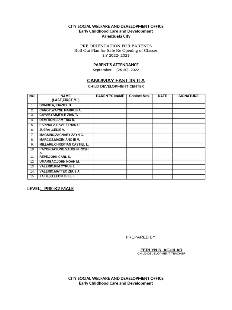Attendance For Pre Orientation | PDF