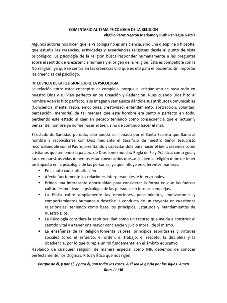 Comentario Al Tema Psicologia de La Religión | PDF