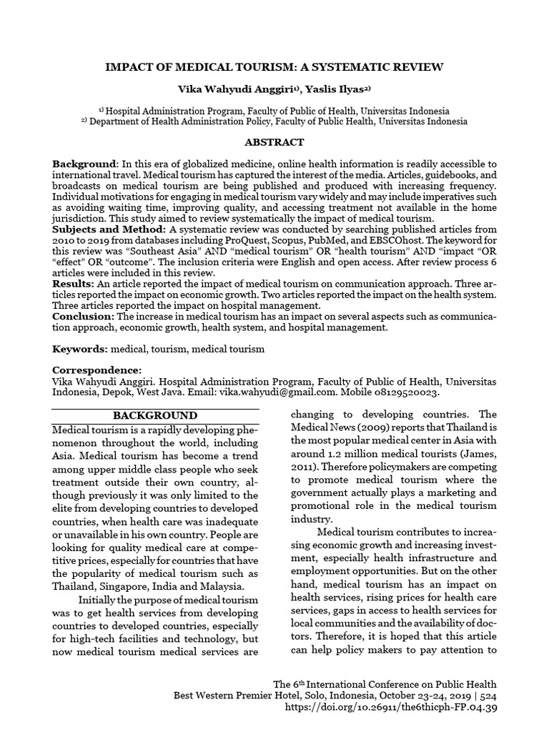 Impact of Medical Tourism A Systematic R 9b19ed1cd | PDF | Systematic ...