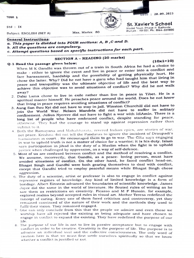 English Set A Question Paper | PDF