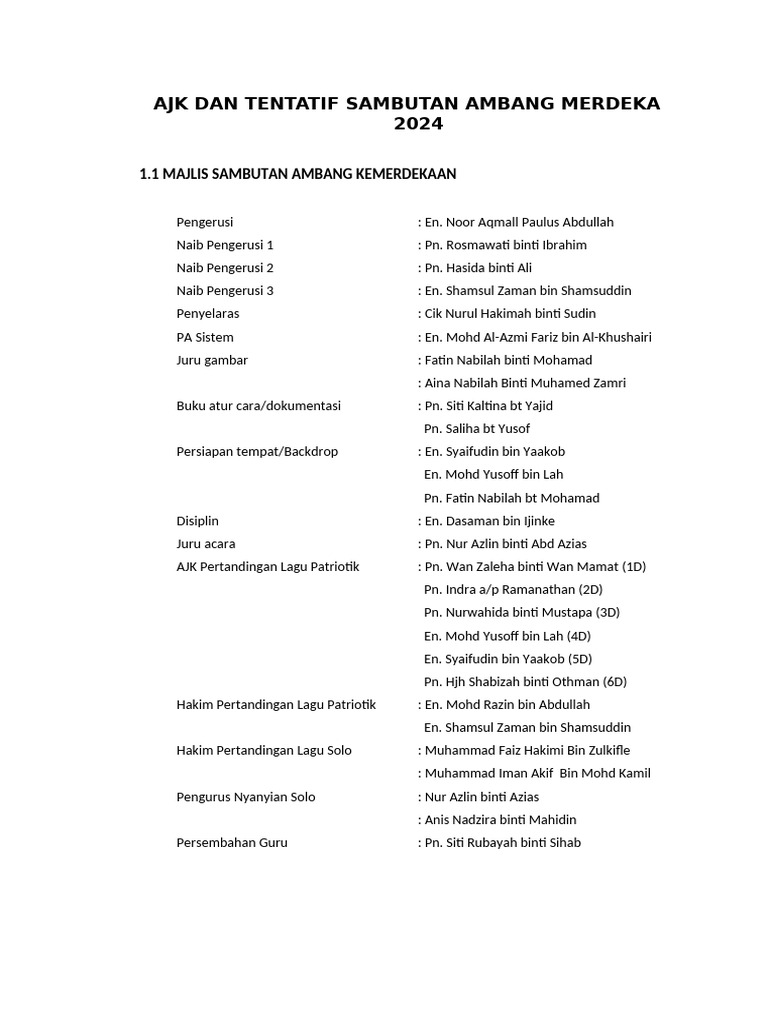 Ajk Dan Tentatif Sambutan Ambang Merdeka 2024 | PDF