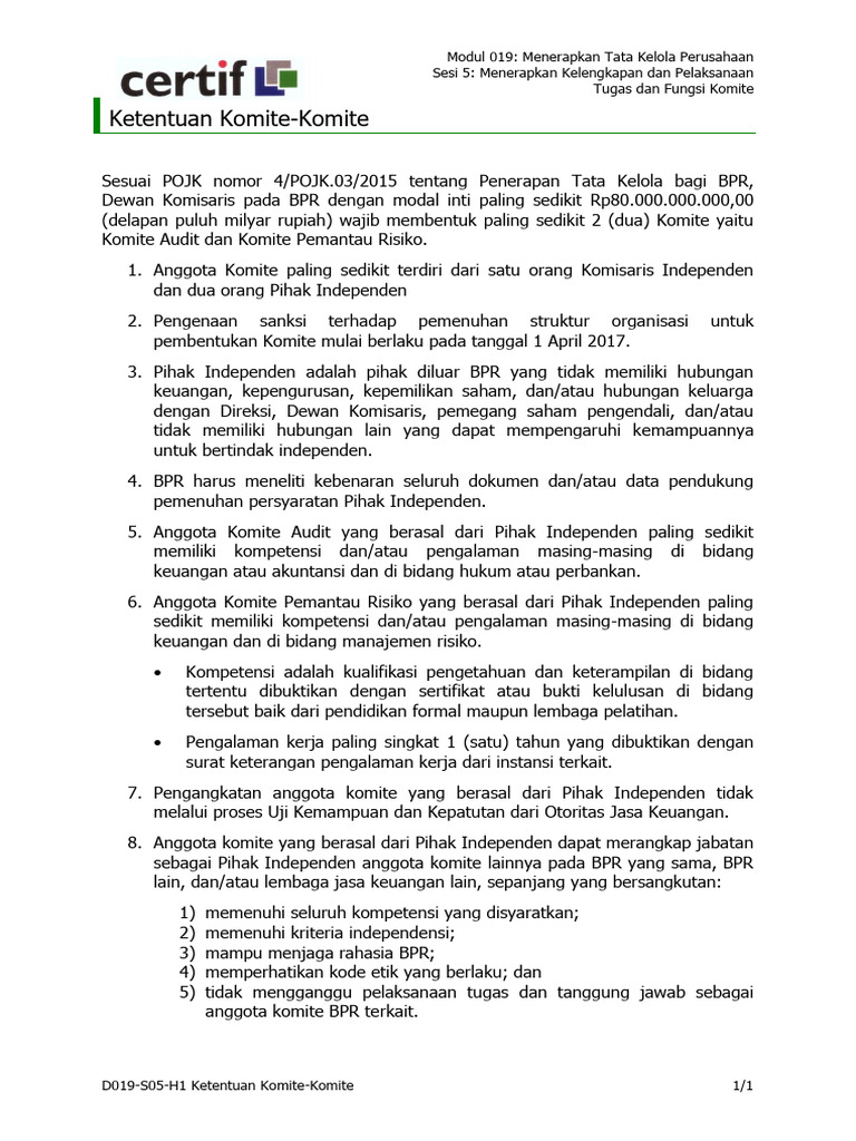 D019-S05-H1 Kententuan Komite | PDF