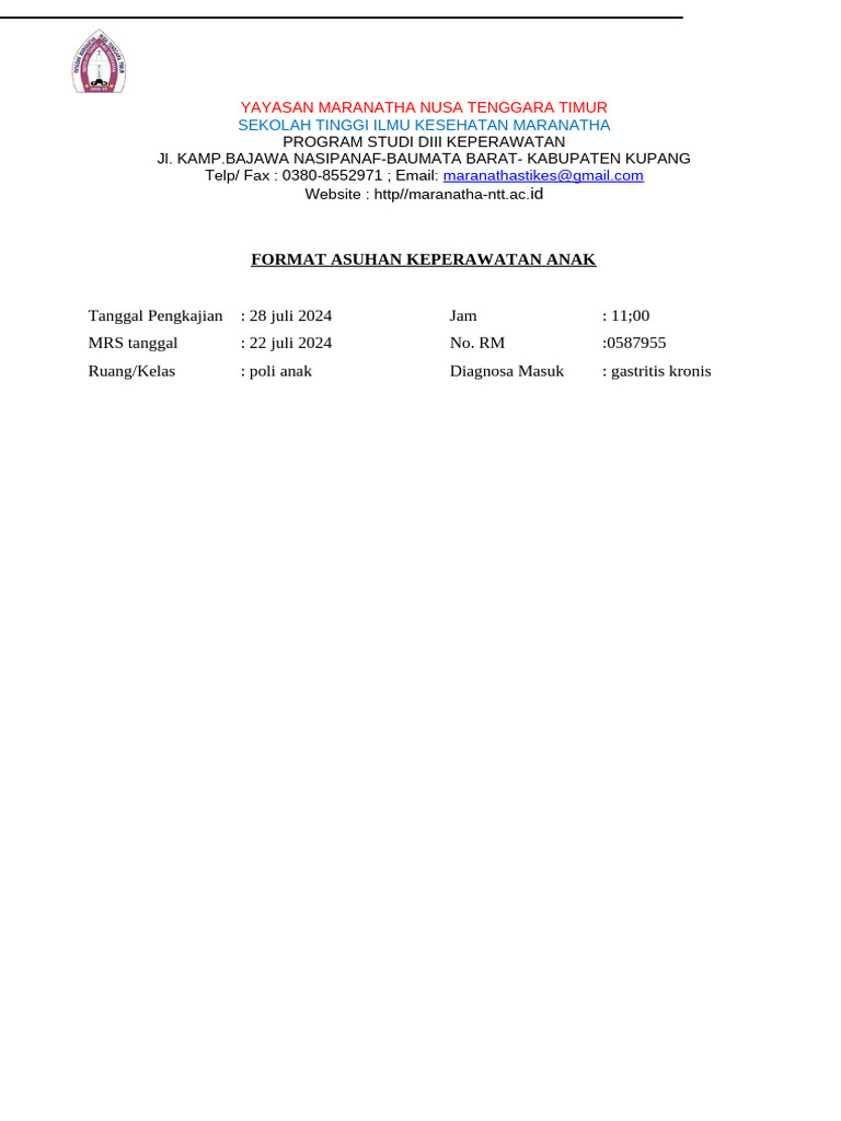 Format Pengkajian Kep Anak | PDF