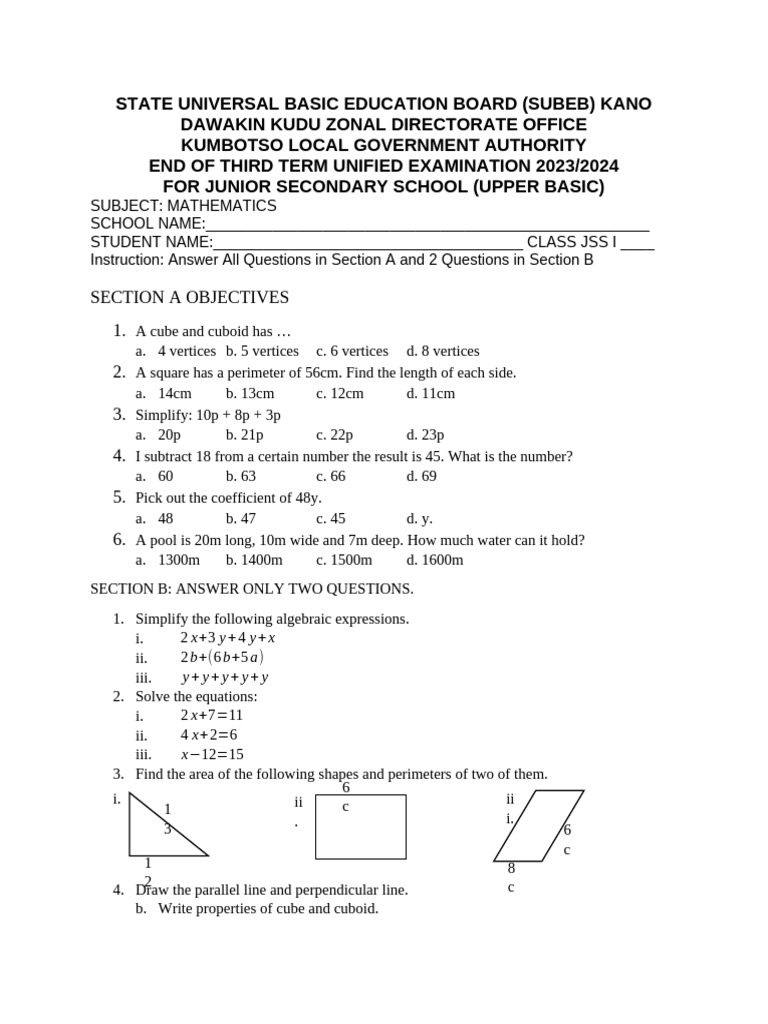 Upper Basic 7 Maths | PDF